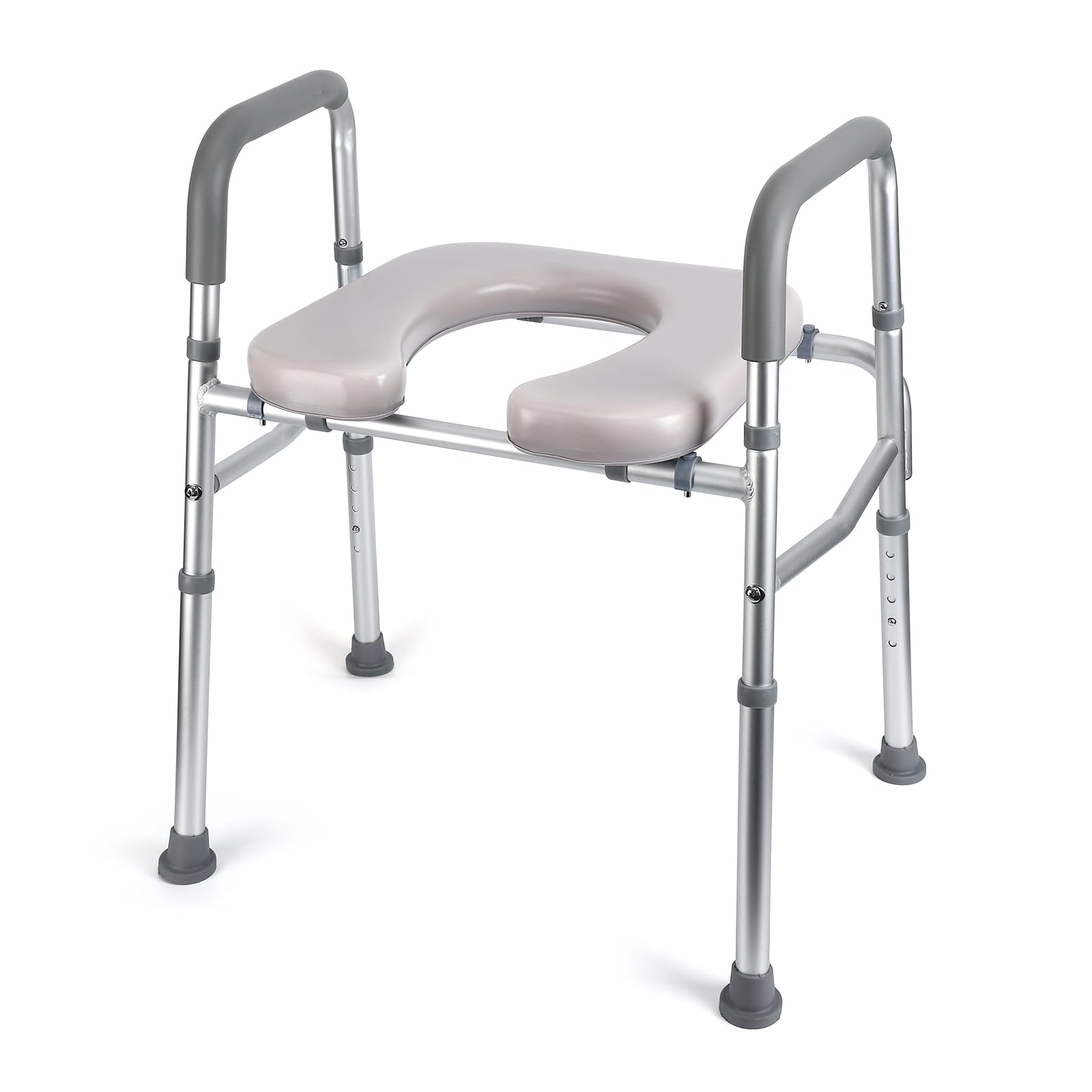 Raised Toilet Seat, 350LB Stand Alone Homecare Commode Bathroom Assist Frame for Elderly, Handicapped, Disabled, Adjustable Height, Padded Seat