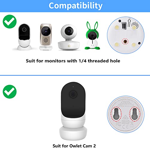 Flexible Clip Mount Compatible with Owlet, Motorola and Other Baby Monitor Camera with 1/4 Threaded Hole Without Tools or Wall Damage - White