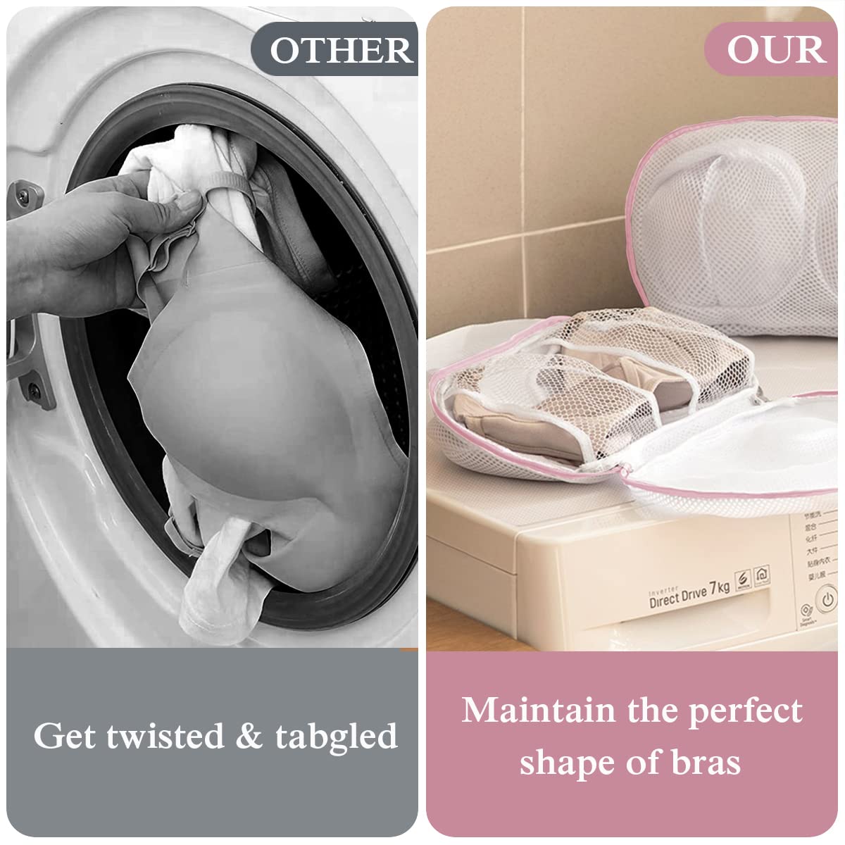 Large Bra Washing Bags for Laundry - 4 PCS, Bra Laundry Bags for Washing Machine, Lingerie Bag for Washing Delicates Underwear Brassiere, Bra Washer Protector for Laundry (Large-Pink 4 pack)