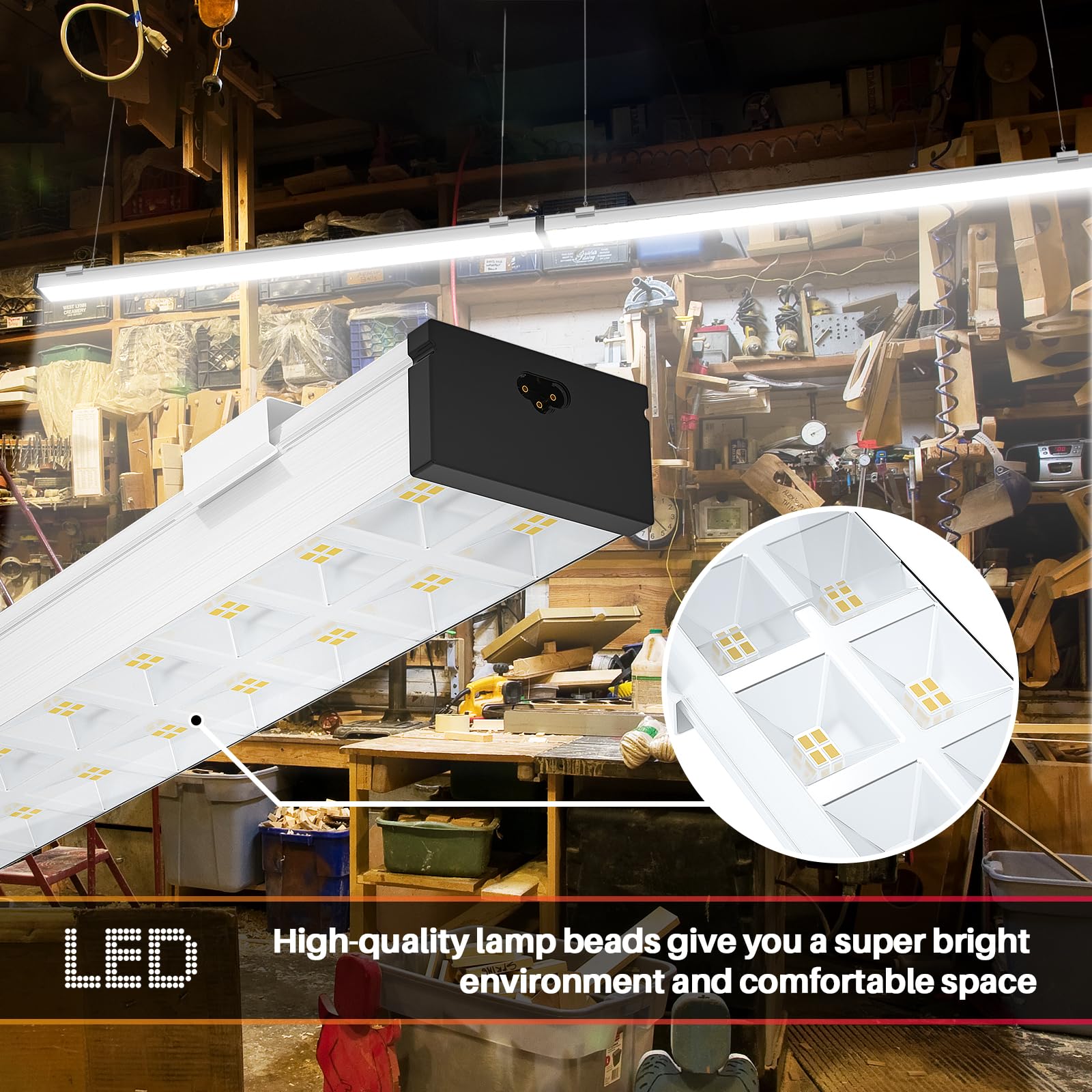 ANTLUX 4FT Led Shop Lights, 72W 8000LM Super Bright LED Garage Light,5000K Linkable 4 Foot LED Shop Lighting for Garage with Plug, 48 Inch LED Light Fixtures for Garage Warehouses Shops, 4 Pack