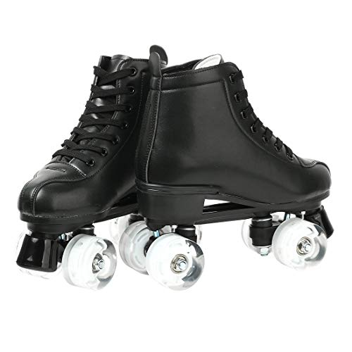 Beuway Womens Roller Skates Artificial Leather Adjustable Double Row 4 Wheels Roller Skates Shiny High-Top Outdoor Roller Skate for Teens,Adult