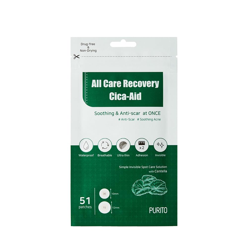 Pimple Patches, Pack of 2, All Care Recovery Cica-Aid 51 Patches, Blemish Spot, Pimple Spot Treatment, Hydrocolloid Dots, Absorbing Cover, Centella, Invisible