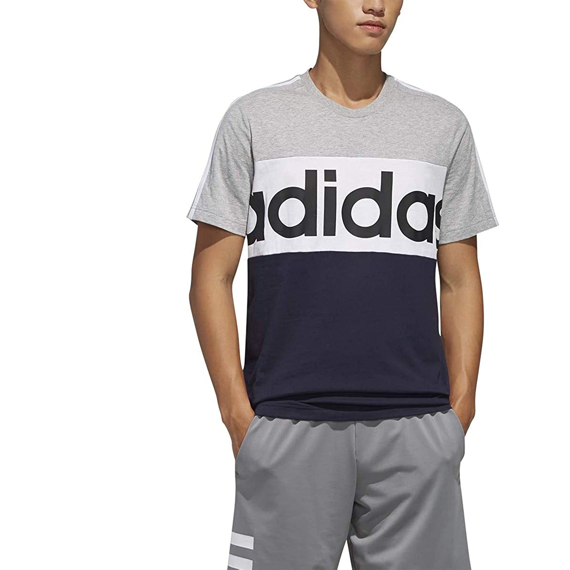 adidas Menâs Essential Colorblock Tee, Medium Grey Heather/Legend Ink/White, Medium