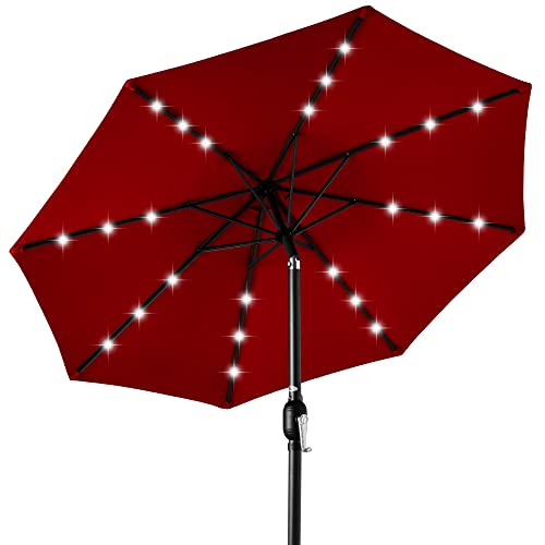 Best Choice Products 10ft Solar Powered Aluminum Polyester LED Lighted Patio Umbrella w/Tilt Adjustment and UV-Resistant Fabric - Red