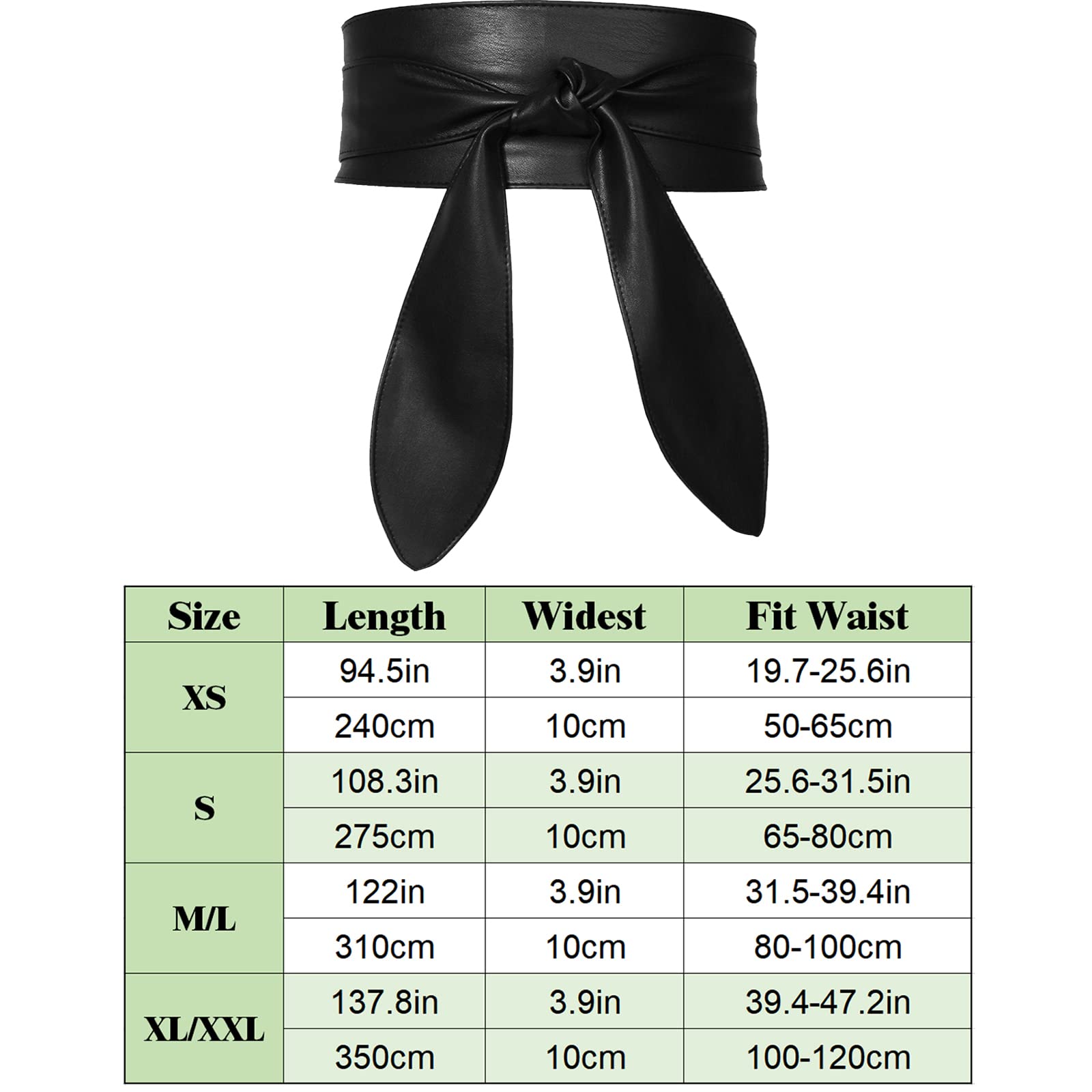 Glamorstar Wrap Belts for Women Dresses Wide Leather Cinch Tie Knot Waist Belts Black 137.8IN/350CM