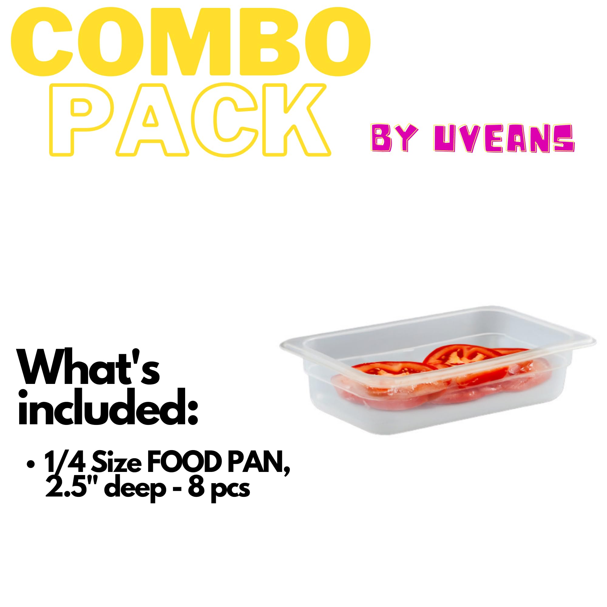 uVeans 8 Pack Commercial Food Pans - 1/4 Size 2 1/2 Inch Deep - NSF Plastic Food Pans - Freezer Safe