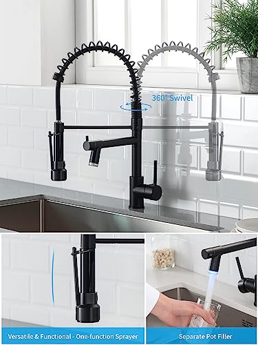 AIMADI Kitchen Faucet,Black Kitchen Faucet,Commercial Kitchen Faucet with Sprayer Single Handle Single Hole Spring Kitchen Sink Faucet,Matte Black