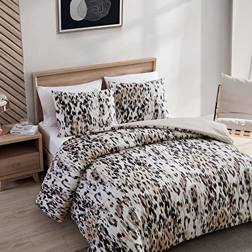 Kenneth Cole New York - Queen Duvet Cover Set, Cotton Reversible Bedding with Matching Shams, Modern Home Décor (Abstract Leopard Brown, Queen)