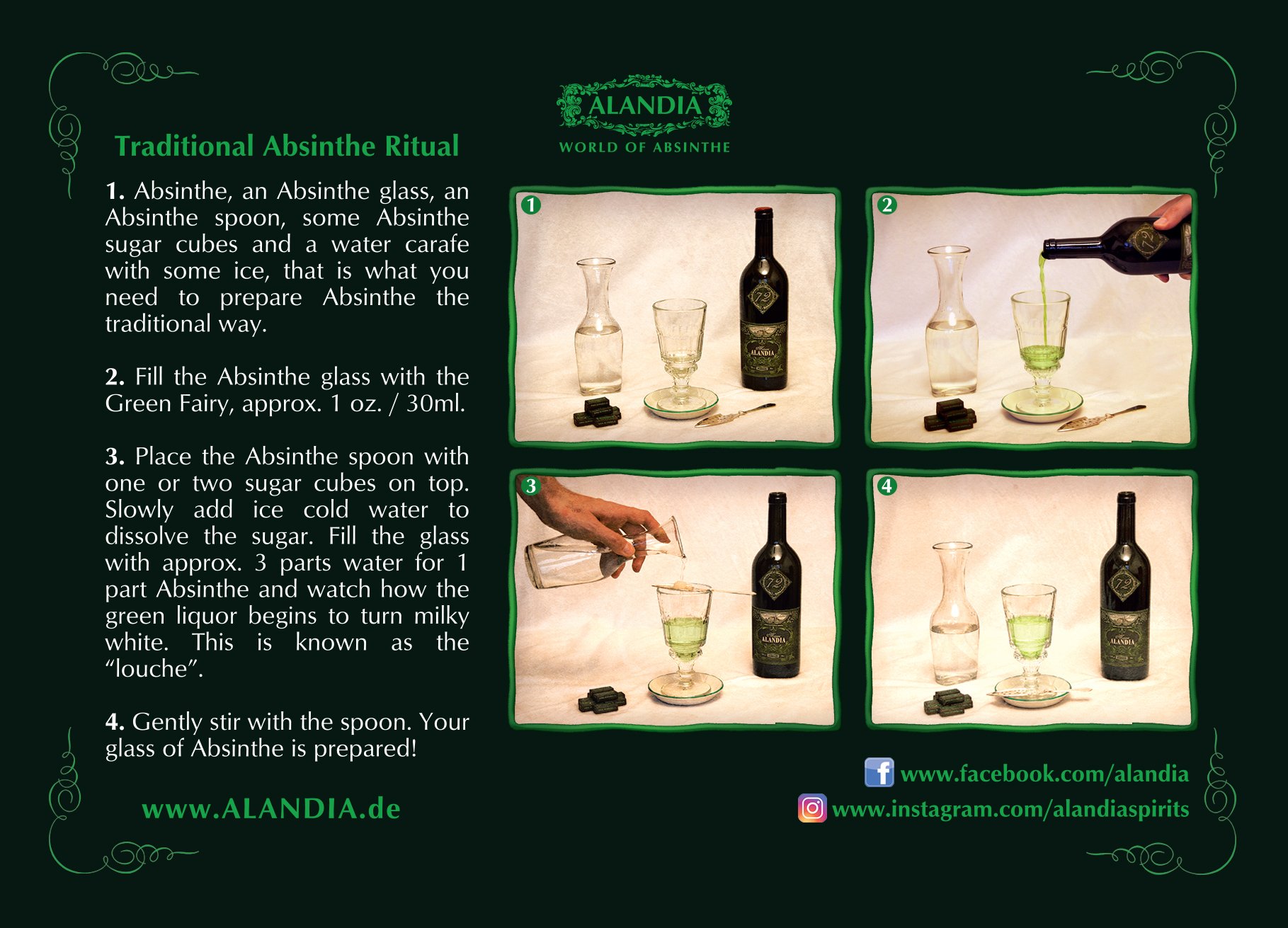 ALANDIA Original Absinthe Glasses Set of 4 | With Reservoir | Mouthblown Glass (not pressed)