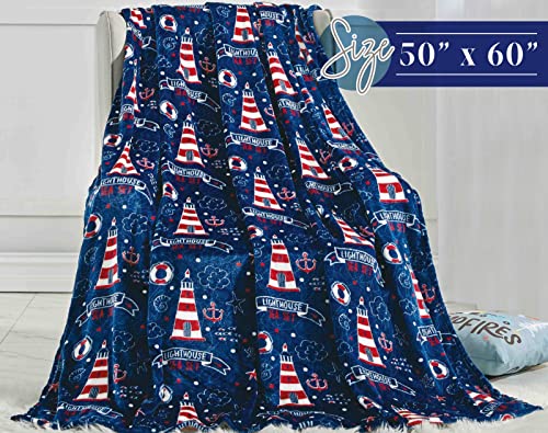 Elegant Comfort Lightweight Printed Throw Blanket- All Season, Ultra Soft, Cozy and Plush- Decorative Throw Blankets, Perfect for Lounging, 50 x 60 inches, Lighthouse, Throw Blanket