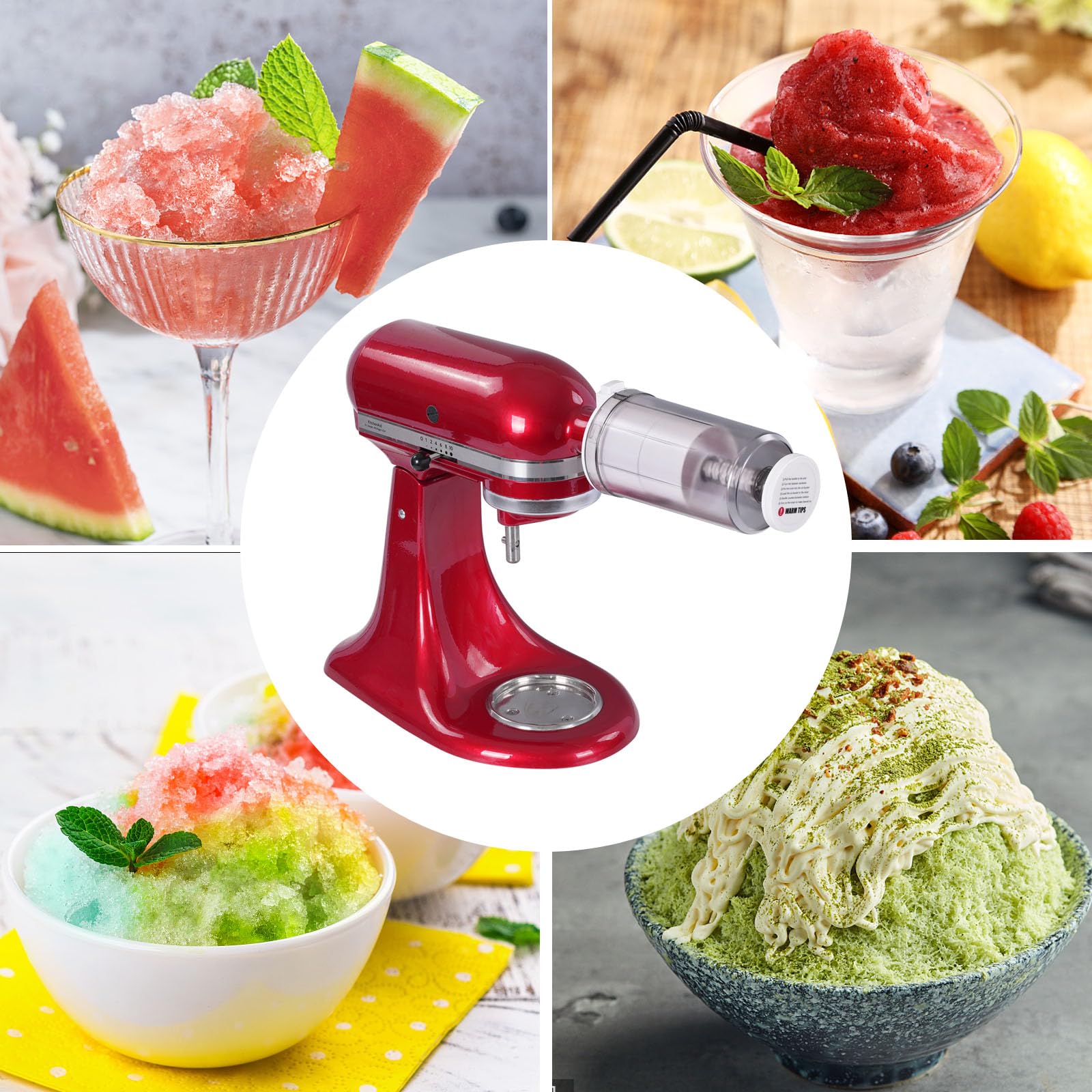 Gdrtwwh Shaver Ice Attachment for KitchenAid Stand Mixer-Ice Shaver and Snow Cone Attachment for Kitchenaid Stand Mixer,BPA Free(8pcs Ice Mold Includ)