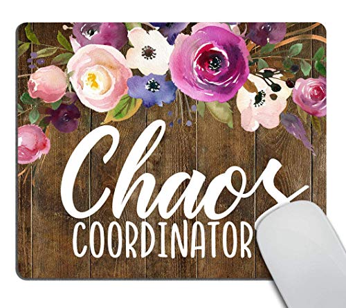 Smooffly Office Desk Accessories, Chaos Coordinator Quotes Vintage Watercolor Floral Mouse Pad, Office Decor for Women, Office Gifts, Desk Decor