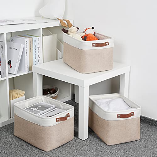 DULLEMELO Collapsible Bundle Baskets 3 Medium Baskets 15"x11"x9.5" + 2 Large Baskets 16"x12"x12"(White&Khaki)