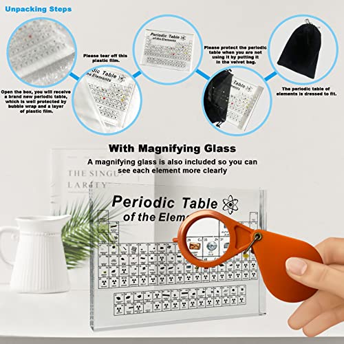 BEWITU Periodic Table with Real Elements Inside, Acrylic Periodic Table with Flannel Bag, Large Periodic Table of Elements, Chemistry Gifts for Kids Adults Teacher(8.3" x 5.5")