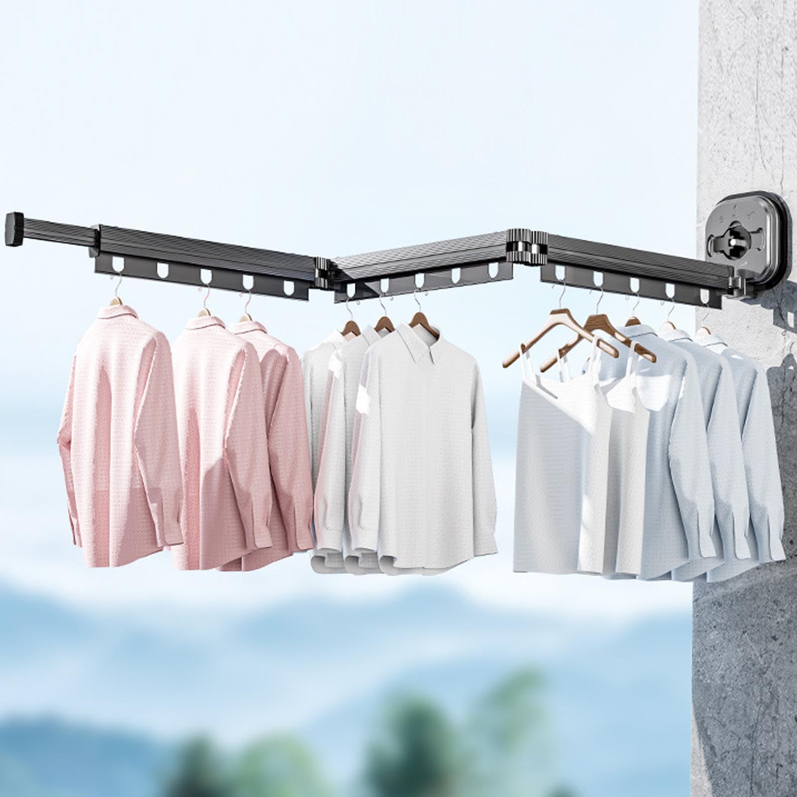 Yctze Wall Mounted Clothes Drying Rack, Retractable Laundry Drying Rack Space Saving Laundry Hanger Dryer Rack with Suction Cup for Bedroom Balcony Bathroom, Gray (Tri Fold