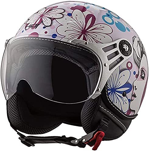 WANGFENG Motorcycle Half Helmet Sunscreen Men's Women's Vintage Open-Face-Helmet, DOT Approved Unisex-Adult Retro Electric Girls Scooter Helmet for ATV Cruiser Moped,Breathable and Lightweight