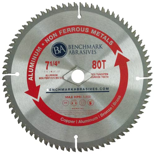 Benchmark Abrasives 7-1/4" TCT Saw Blade with 5/8" Arbor, Circular Saw Blades for Cutting Plastic Aluminum Non-Ferrous Metals Fiberglass, Smooth Cutting (7-1/4" - 80 Teeth)