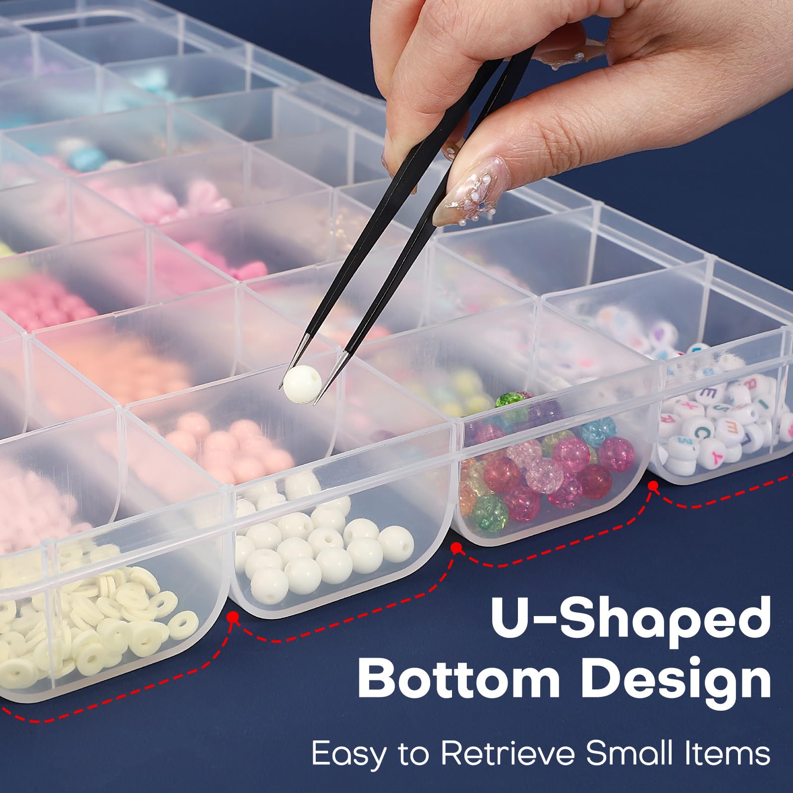 Udefineit 32 Grids Large Plastic Organizer Box with Fixed Dividers, Bead Storage Compartment Organizer Box for Jewelry/Nail/Screw/Small Parts, Clear Compartment Container Storage Case Tackle Box