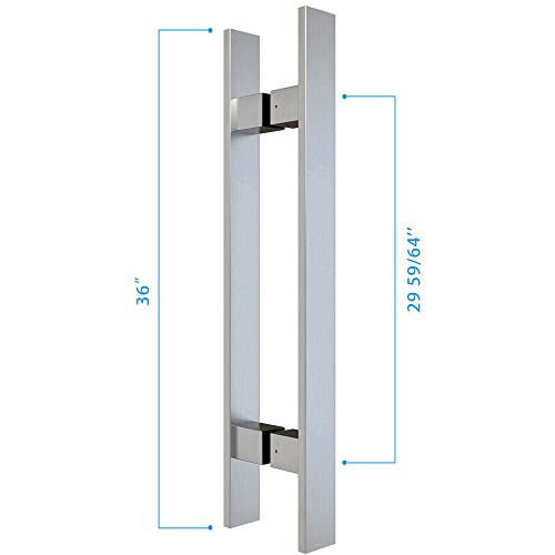 BARNSMITH 36" Barn Door Push Pull Handle,Glass Door Handle,Heavy Duty Grade-304 Stainless Steel Square Commercial Door Handle,Entrance Entry Front Door Handle Office Wood Garage Handle Pull Set