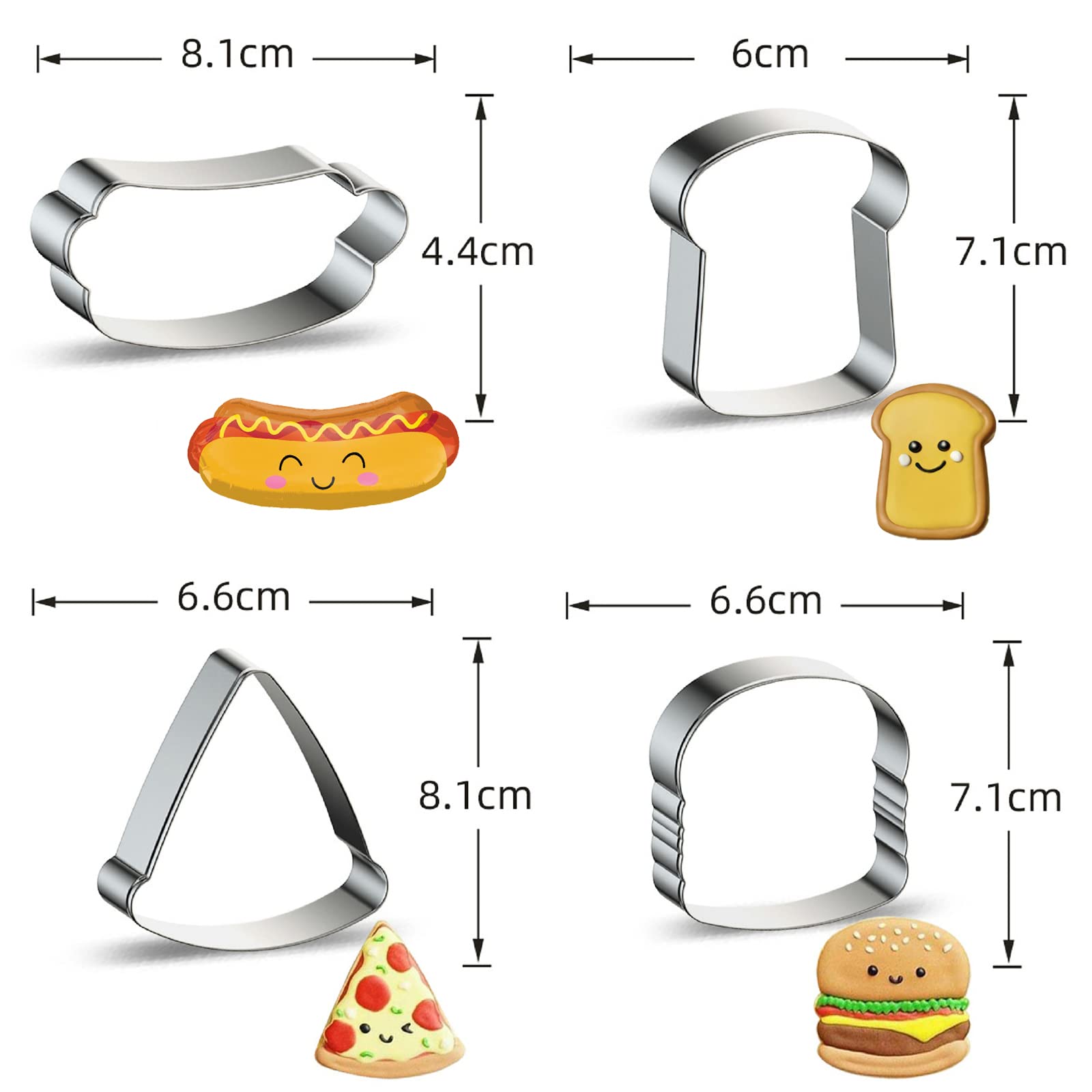 Azflyife Cookie Cutters Hamburger, Toast/Slice of Bread, Hot Dog, Pizza Cookie Cutter Shapes Baking Set - Biscuit Stainless Steel Metal Molds Cutters for Kitchen Baking Christmas Small Cookie Cutter