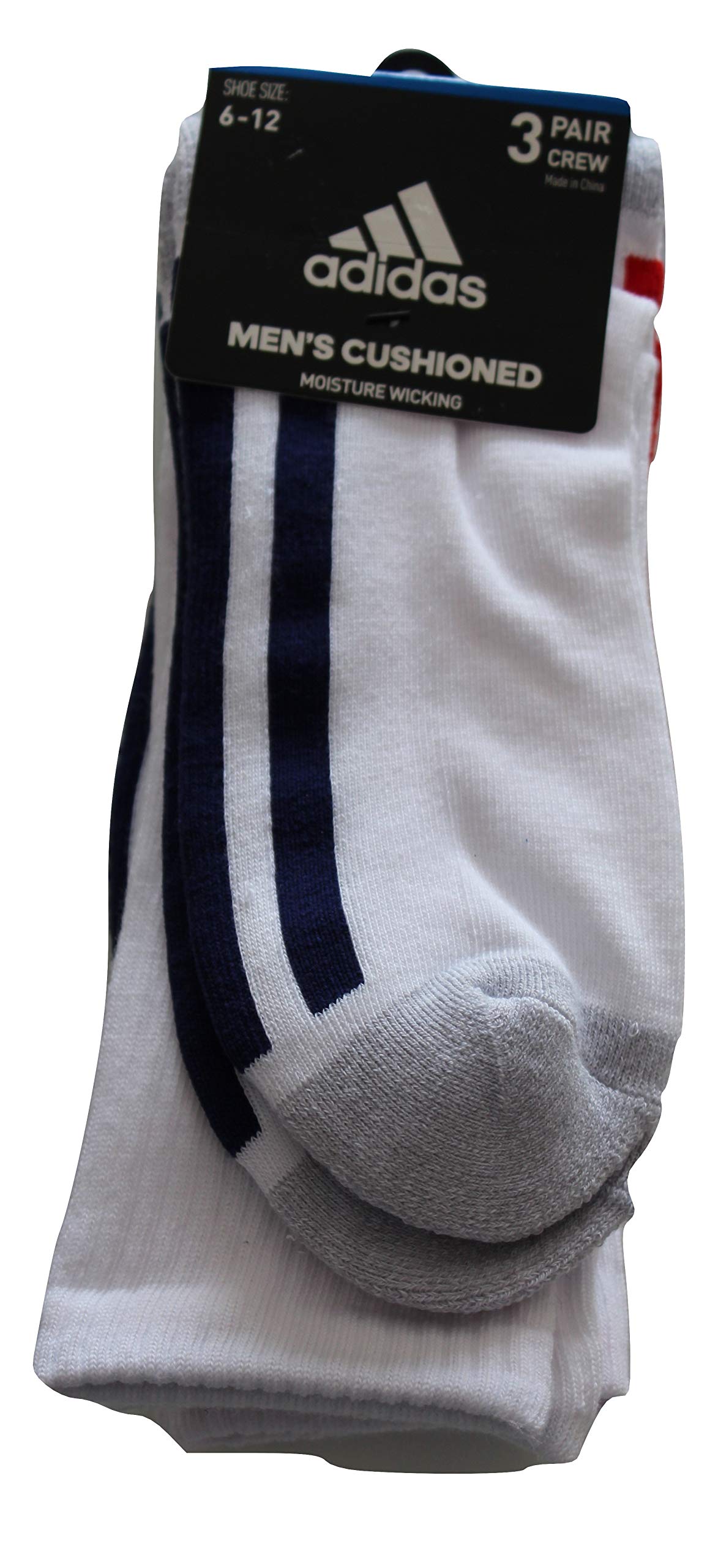 Adidas MENS Color-Block 3-Stripe Socks - Crew, 3-Pack (WHITE RED BLUE)