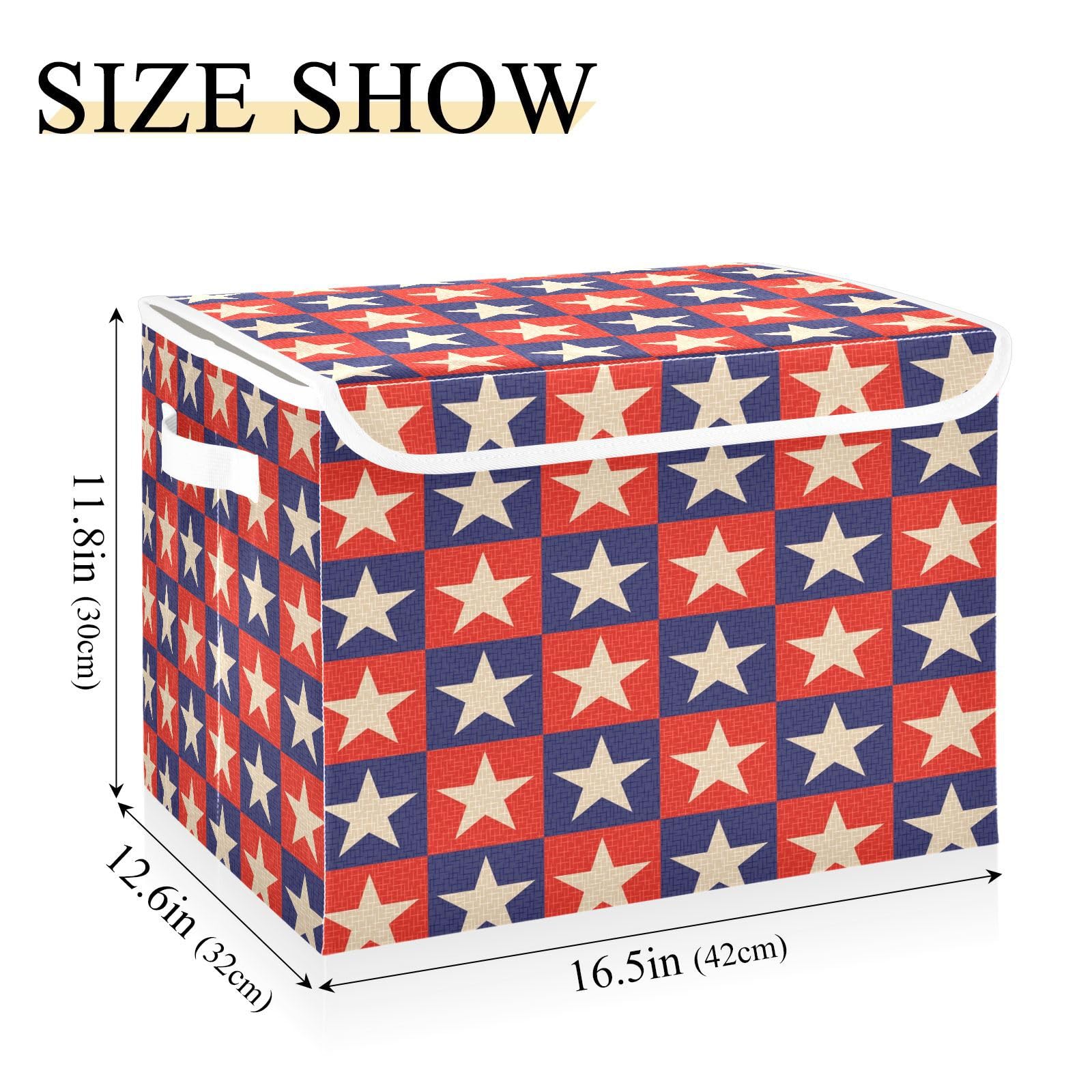 Patriotic Stars Storage Bins with Lids and Handles, Foldable Storage Box Storage Basket with Cover Collapsible Organizer Containers for Home Closet, Shelves