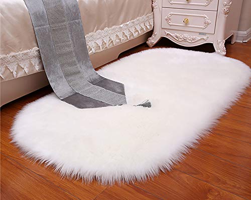 Soft Faux Sheepskin Fur Rug, Oval Small Sized Floor Area Shag Sofa Cover,Bedside Kitchen Living Room Nursery Mat Gold 23"x35"