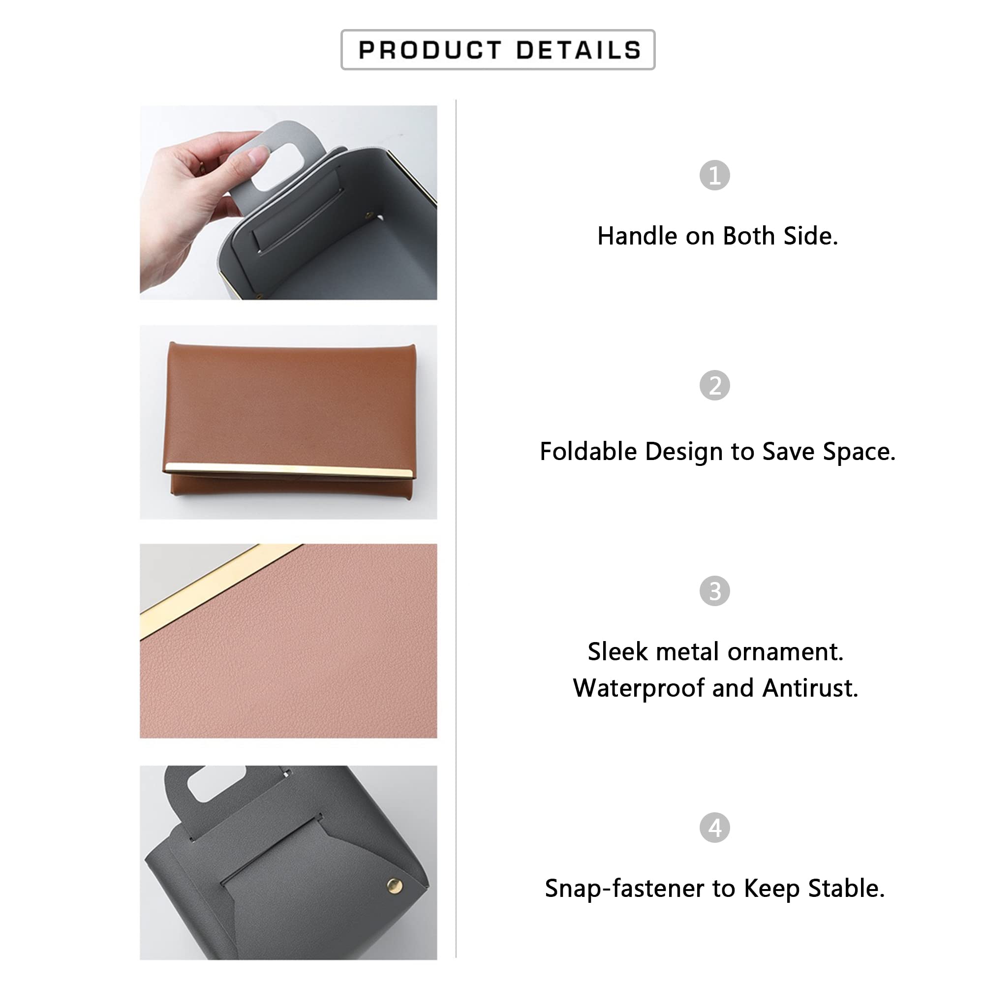 Decorative Faux Leather Basket,Small Catchall Basket for Entryway Bedside Dresser End table,Collapsible Rectangle Tray Organizer Box,Set of 2,Brown