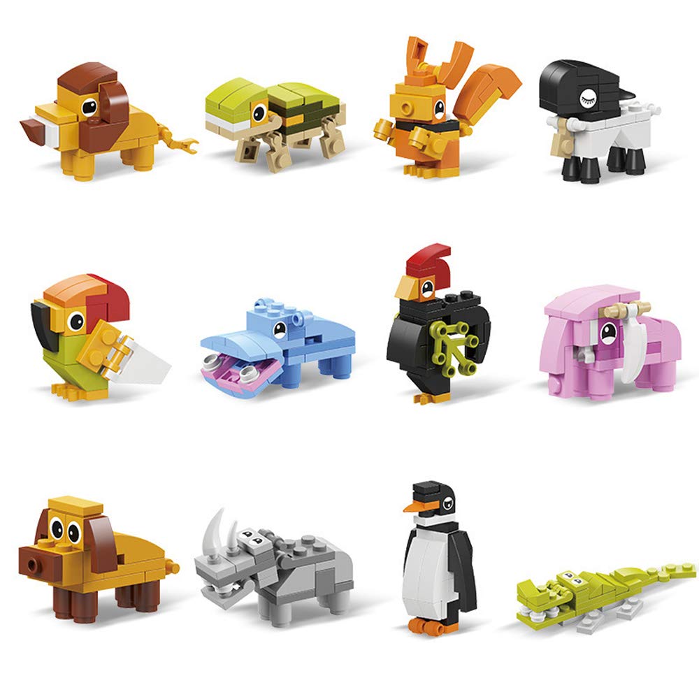 Cyeah 12 in 1 Mini Animal Building Block Set,Stem Building Brick Animal Kingdom Zoo Toys for Kids