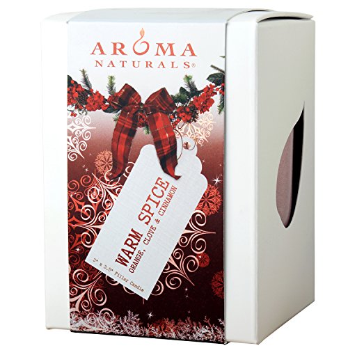 Aroma Naturals Holiday Orange, Clove and Cinnamon Essential Oil Scented Pillar Candle, Warm Spice, 3 inch x 3.5 inch