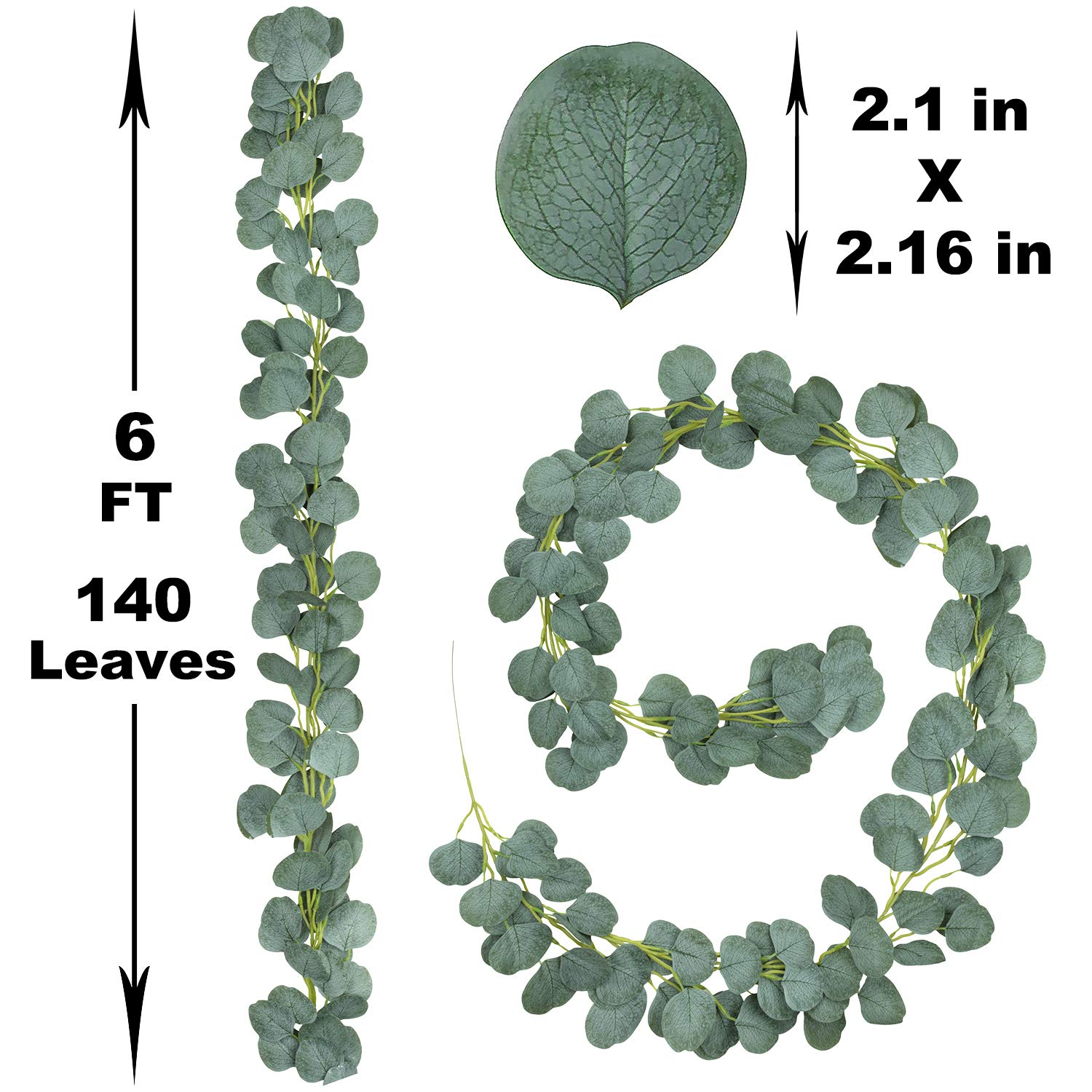 COOWAS 2 Pack Artificial Eucalyptus Leaves Garland Feet Fake Vine Leaves Greenery for Wedding Party Outdoor Garden Office Home Kitchen Bedroom Wall Decor