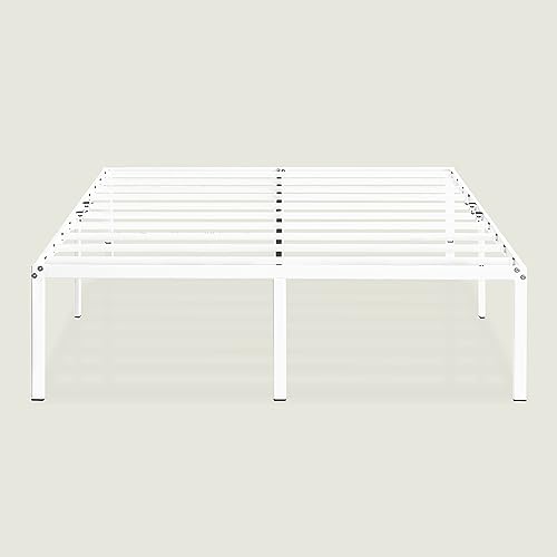 Best Price Mattress 18 Inch Metal Platform Bed Frame, Heavy Duty Steel Slats, White, King