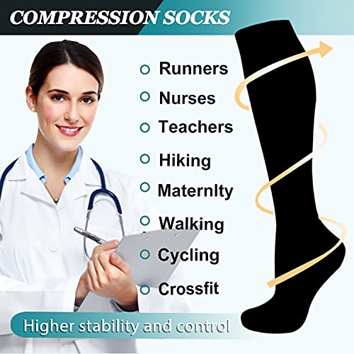 ACTINPUT 8 Pairs Compression Socks Women & Men -Best Medical,Travel & Flight Socks-Running & Fitness,Pregnancy (L/XL, Black)