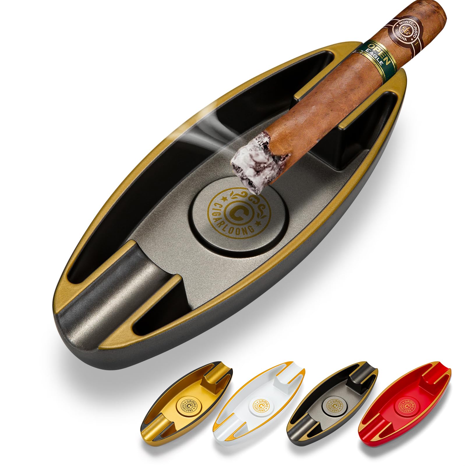 CIGARWONG Cigar Ashtray with 2 Cigar Holder Portable Travel Ashtray Unique for Outdoors Indoors