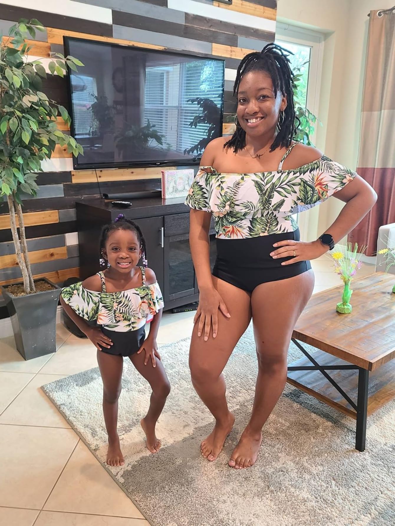 IFFEI Mommy and Me Swimsuits One Piece Monokini Bathing Suits Floral Printed Family Matching Swimwear Women: M