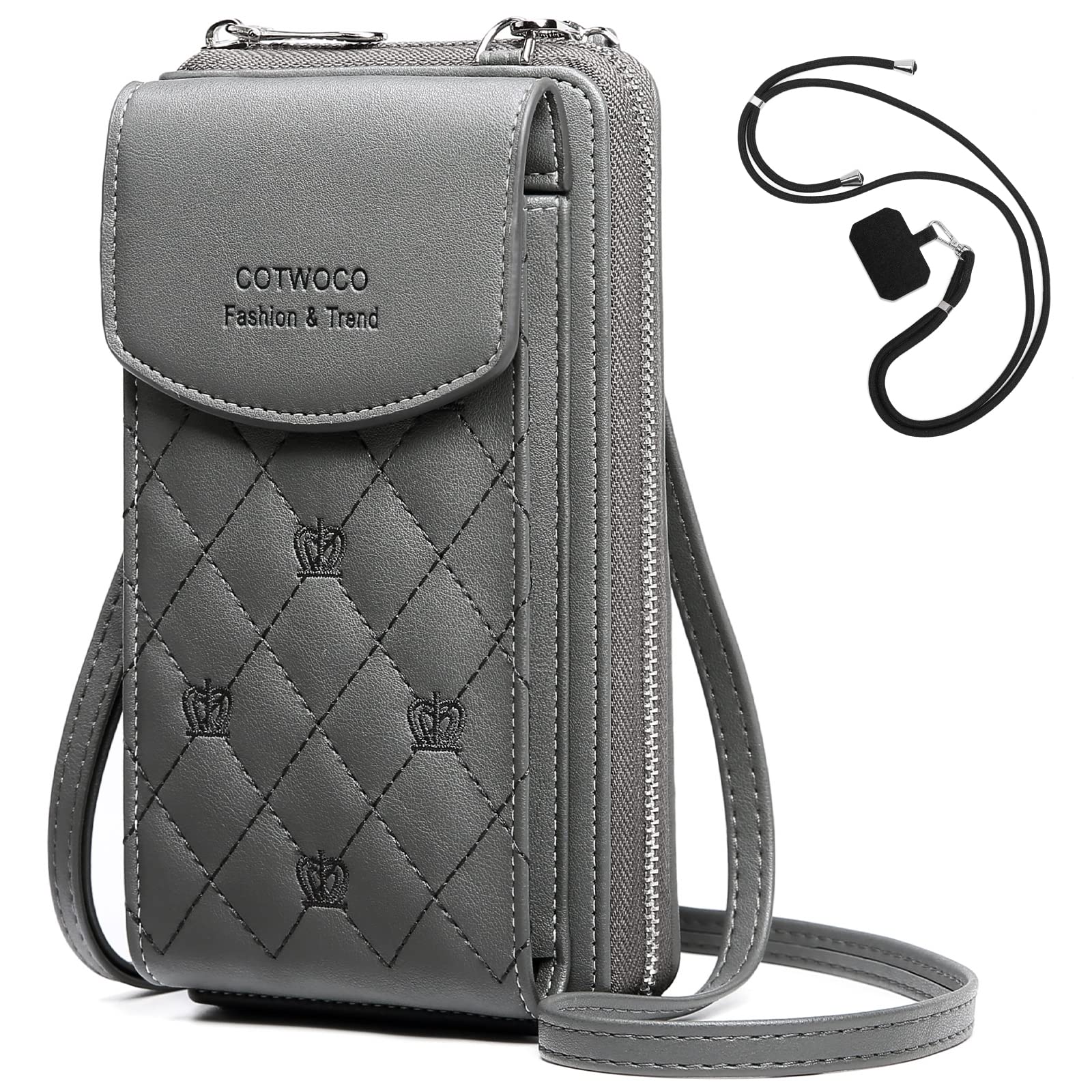 Crossbody Phone Purse for Women KINOUCHI Leather Shoulder Bag RFID Blocking Fashion Cell Phone Wallet with Cellphone Lanyard
