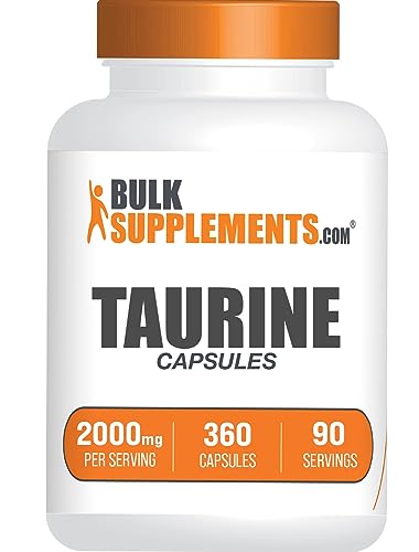 BULKSUPPLEMENTS.COM Taurine Capsules - Taurine Supplement, Taurine 2000mg, Amino Acids for Heart Health, Taurine Pills - Gluten Free, 4 Taurine 500mg Capsules per Serving (2000mg), 360 Capsules