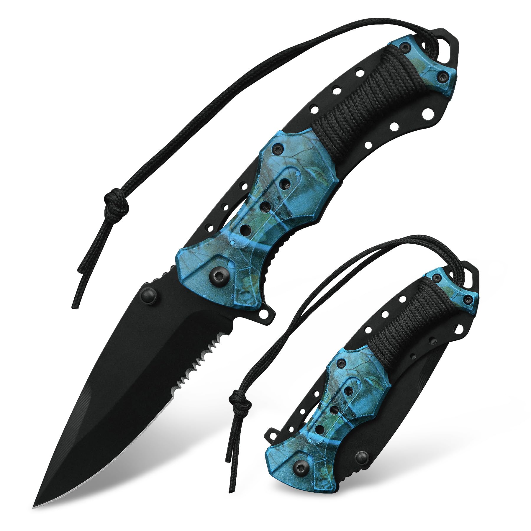 CULITECH 4.7 inch Razor Sharp Folding Knife, Pocket Knife With Serrated Blade, Rope Handle American Flag Knives For Camping, Hiking, EDC