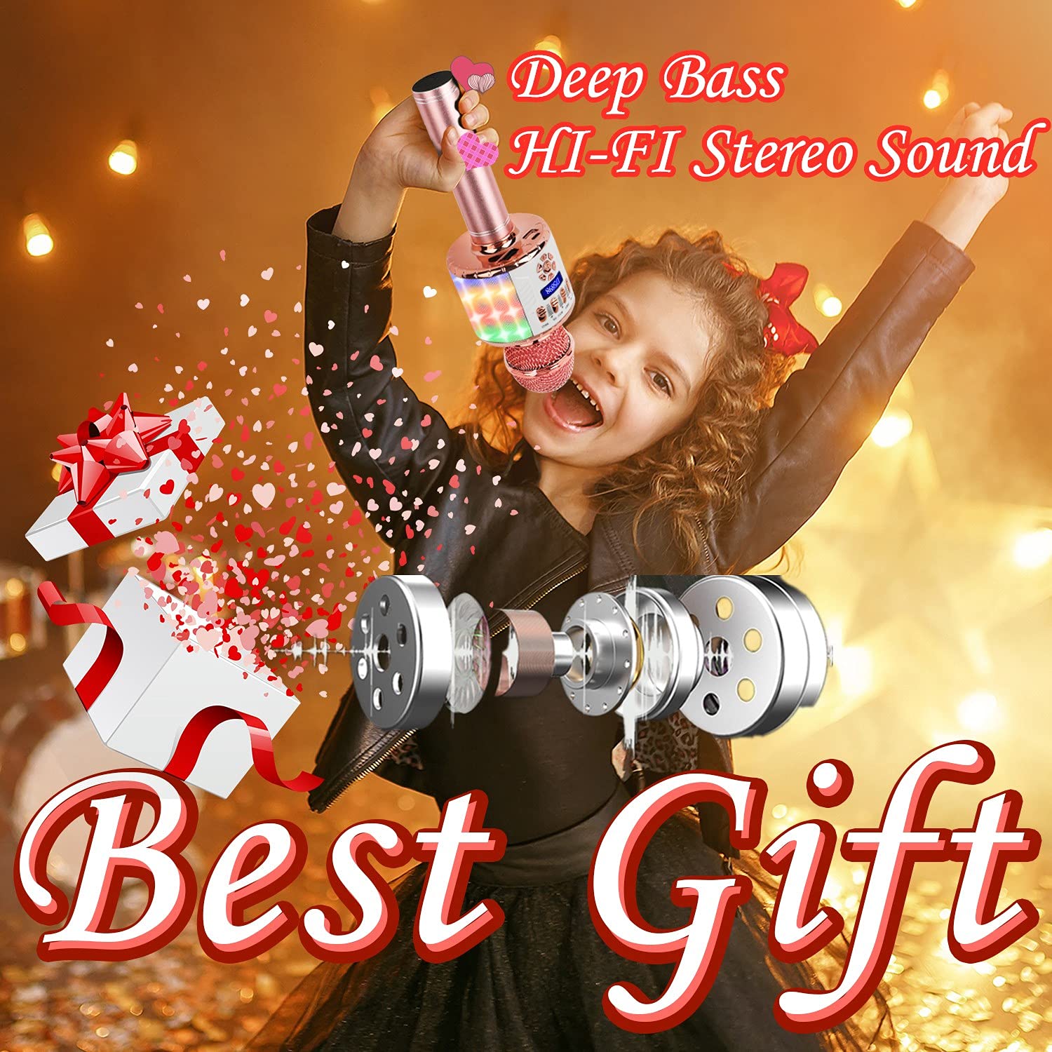 Bluetooth Karaoke Microphone Wireless Microphone for Kids Aldult with LED Lights,3in1 Portable Handheld Karaoke Mic Speaker Machine Birthday Home Party