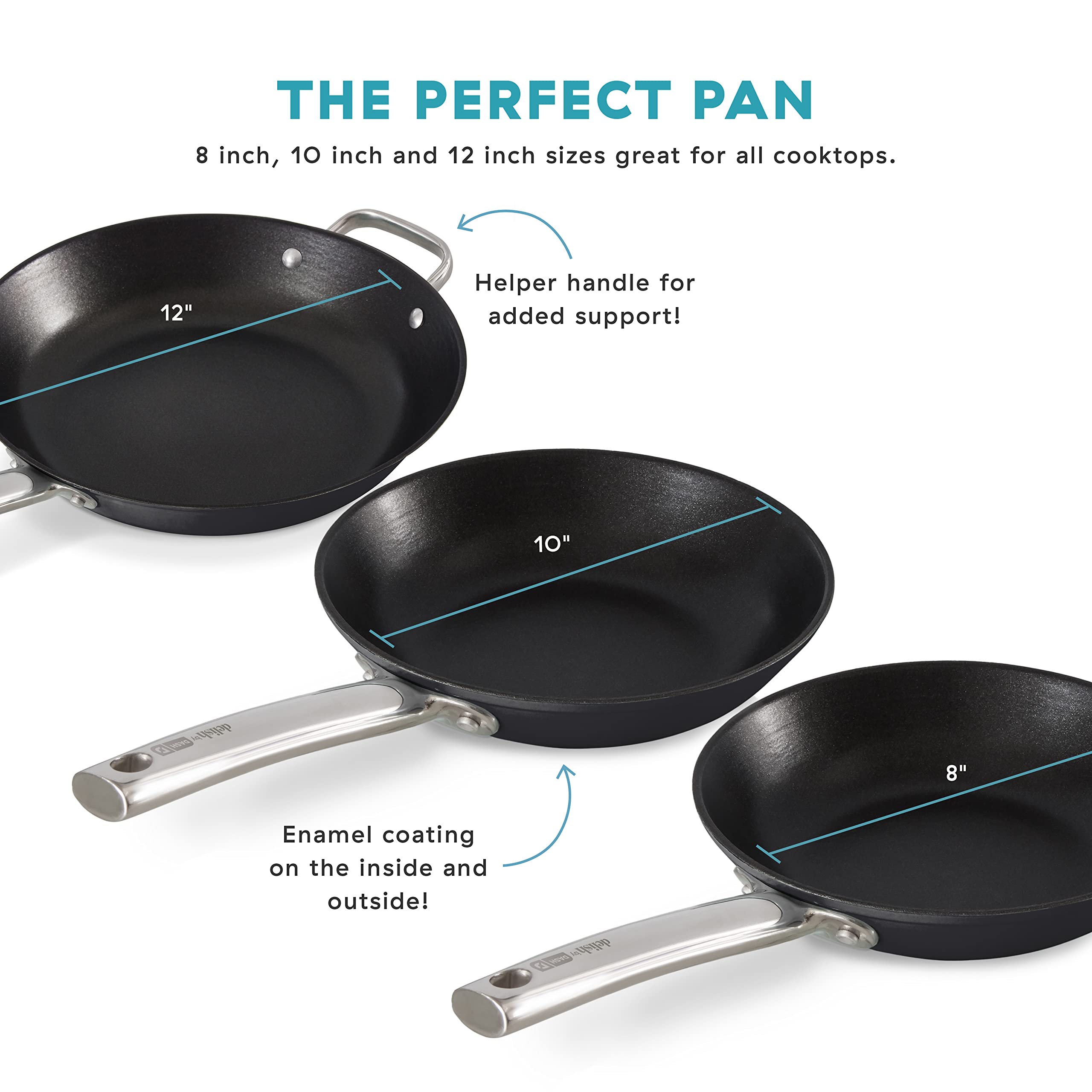 DASH Delish 8" Lightweight Cast Iron Pan for Pancakes, sauces, vegetables, pasta, and more - Black