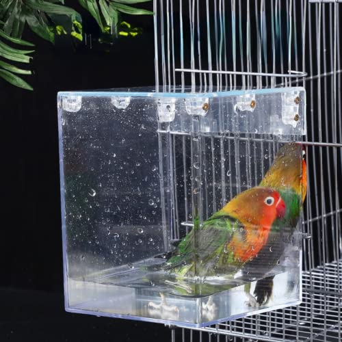 Bath Cage, Cleaning Pet Supplies Cockatiel Bird Bathtub with Water Injector for Small and Medium Birds Parrots Spacious Parakeets Portable Shower for Square Birdcage