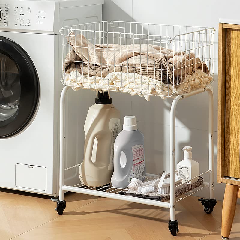 basket for garments storage, easy moved with wheels have brake, Laundry basket, white color,rolling basket (BLACK)