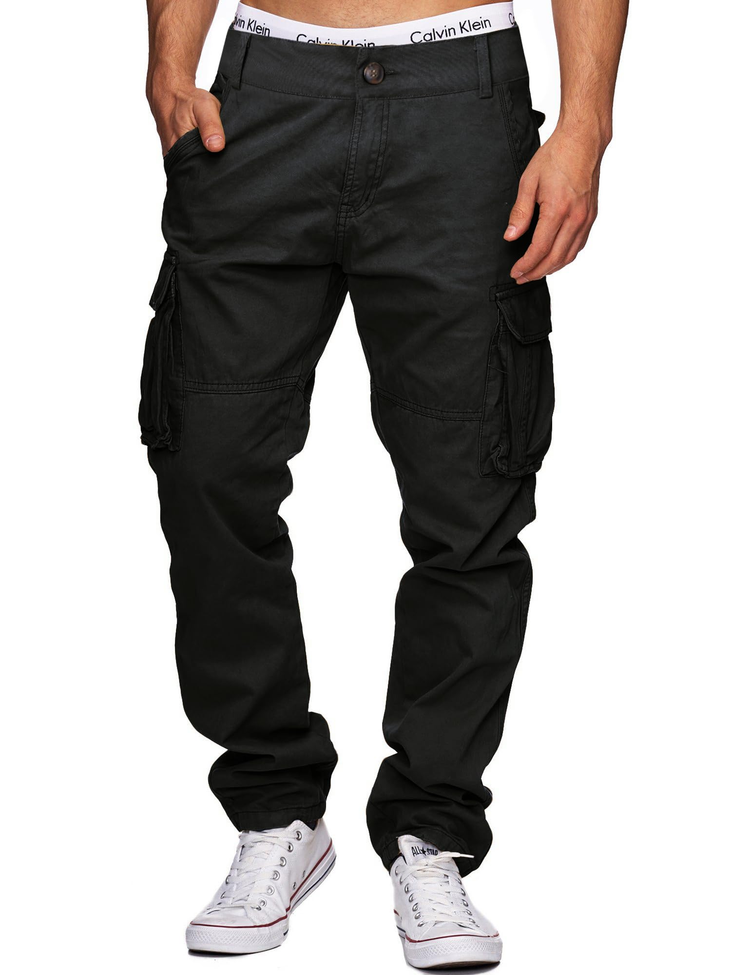 AIFARLD Mens Cargo Pants Multi Pockets Hiking Pants Cotton Stretch Elastic Waist Lightweight Trousers Outdoor Casual Relaxed Fit