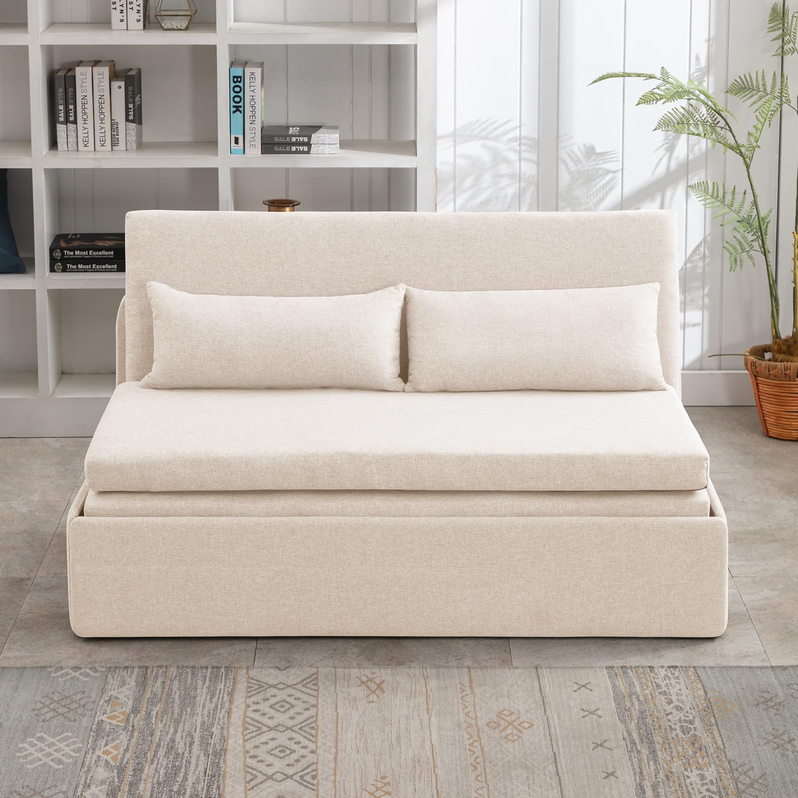 BALUS Queen Sofa Bed Couch Convertible Sleeper, Folding Sofabed Guest Bed with 2 Pillows, Tri-fold Mattress-Sofas for Living Room/Apartment/Loft - Dark Grey
