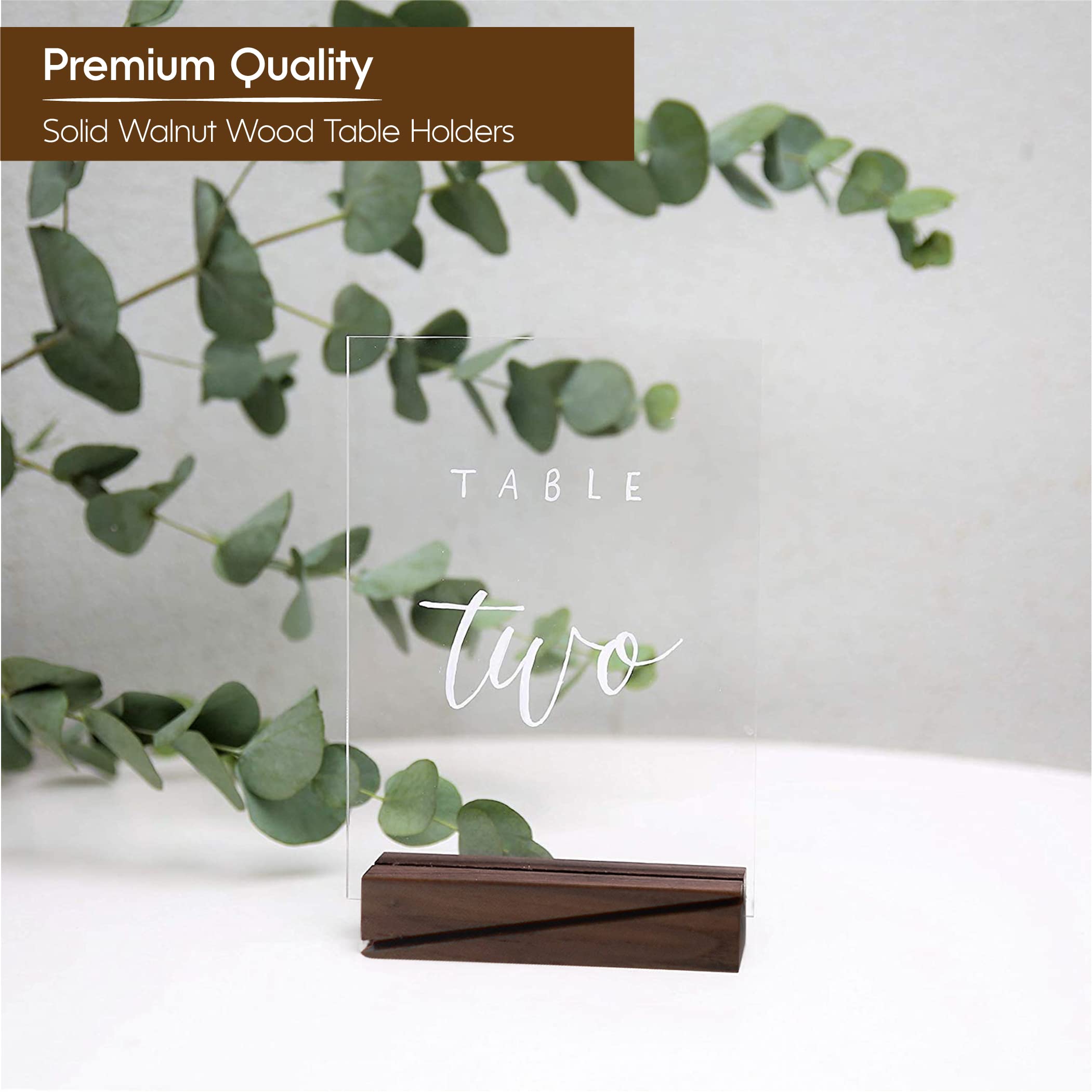 Kassey Pro 12 pack, Walnut Wood Table Display Stands for Rustic Acrylic Signs table card holder acrylic numbers place holders cards wedding sign number signs