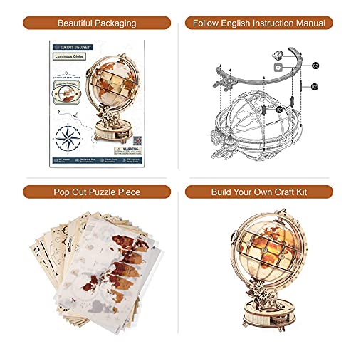 ROBOTIME 3D Puzzles for Adults, Wooden Puzzle Model Kits for Adults to Build, Unique Gift Aesthetic Desk Decor with LED Light