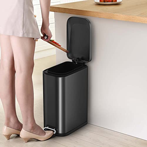 BETHEBEST 15 Liter/4 Gallon Trash Can with Soft Close Lid,Stainless Steel Trash Can with Removable Wastebasket, Rectangular Trash Can for Bathroom,Kitchen,Office (Titanium Black)