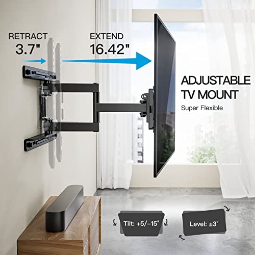 TV Wall Mount Full Motion Articulating Swivel Extension for Most 26-65 Inch Flat Curved TVs with Max VESA 400x400mm up to 88lbs, Wall Mount TV Bracket fits 12,16 inch Wood Stud by Pipishell