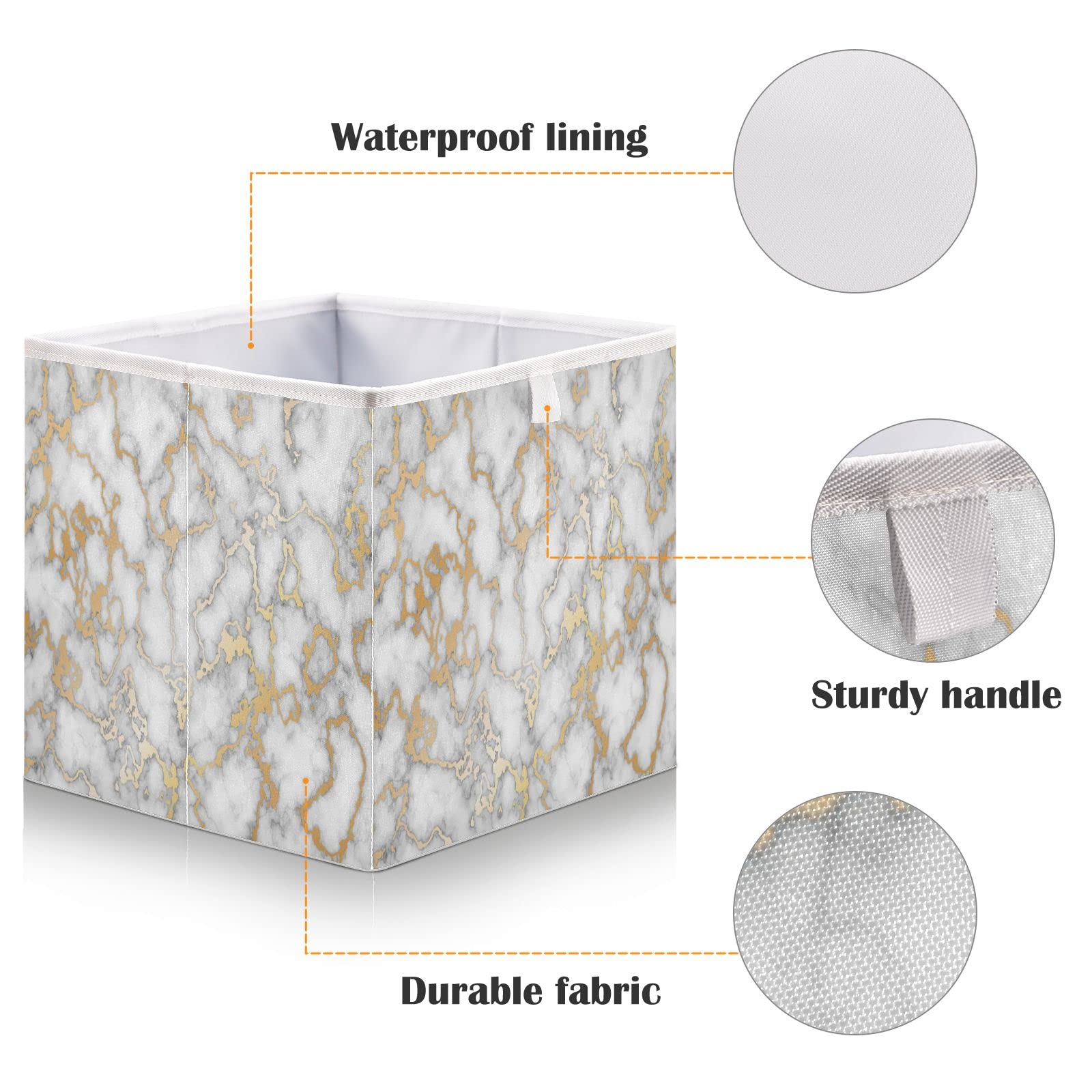 ALAZA Collapsible Storage Cubes Organizer,Marbl with Inlaid Gold Storage Containers Closet Shelf Organizer with Handles for Home Office