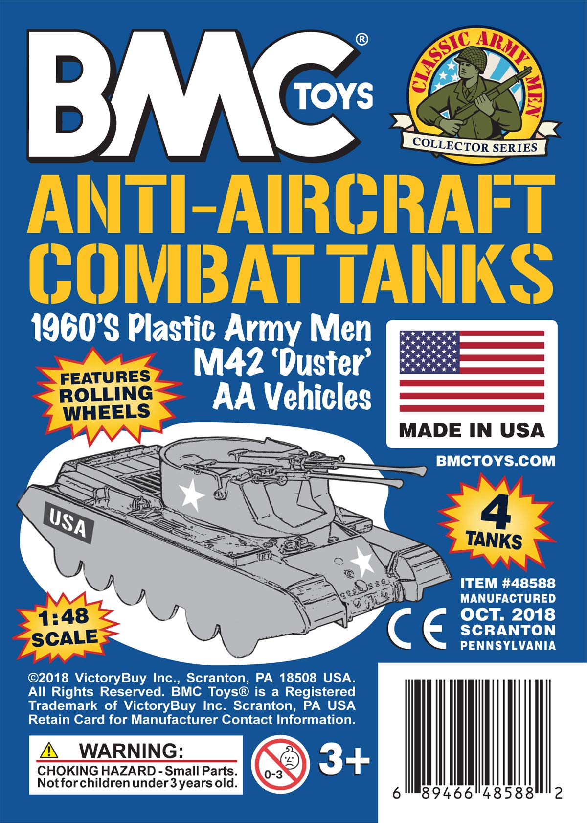 BMC Classic Payton Anti-Aircraft Tanks - 4pc Tan Green Plastic Army Men Vehicles